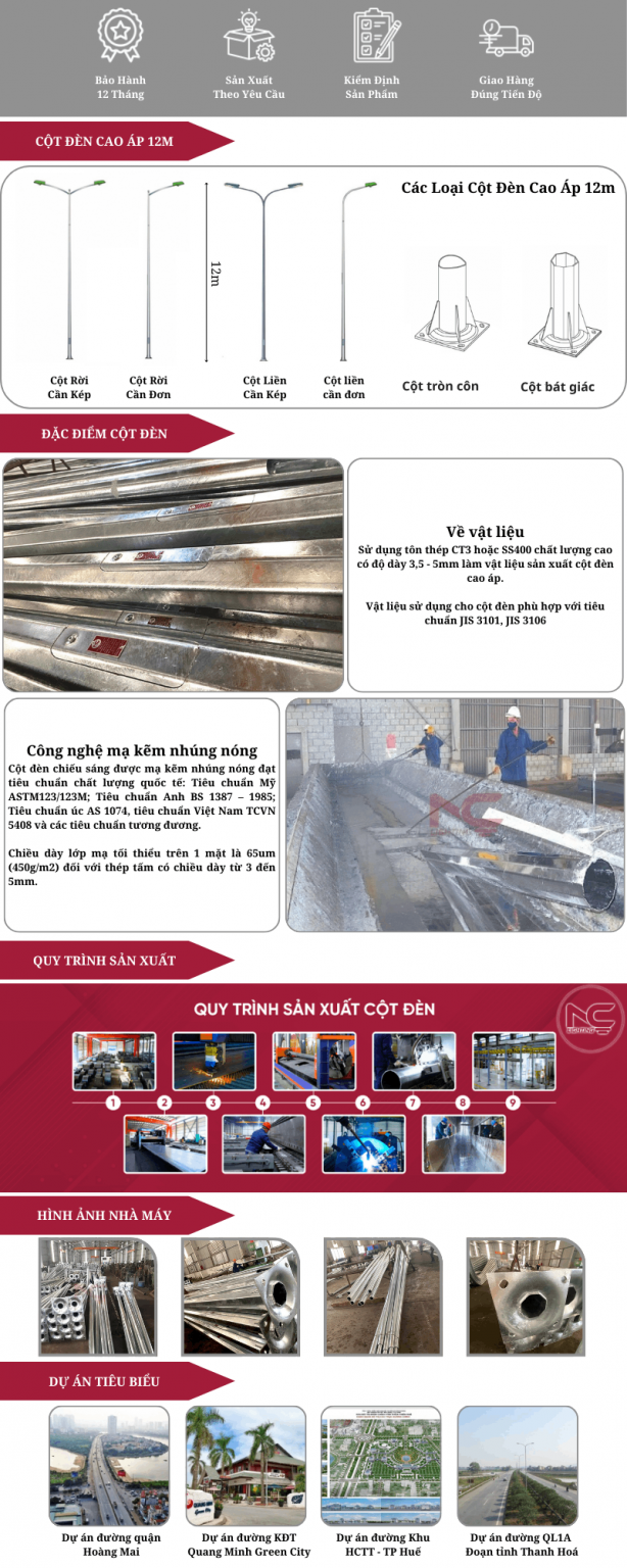 Báo Giá Cột đèn Cao áp 12m Chất Lượng Cao